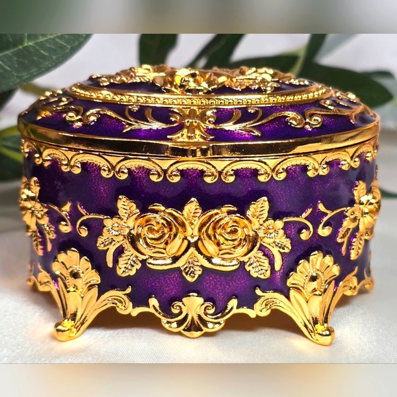 Storage & Organization | Regal Gold Purple Enamel Jewelry Trinket Box ...